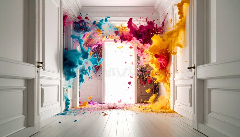 Slow Motion Paint Explosion on White Corridor. Generated Image Stock ...