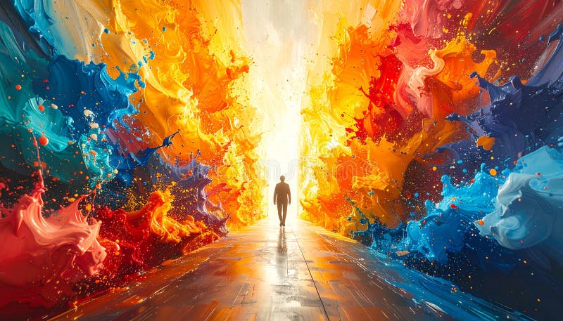 Slow Motion Paint Explosion on White Corridor. Generated Image Stock ...