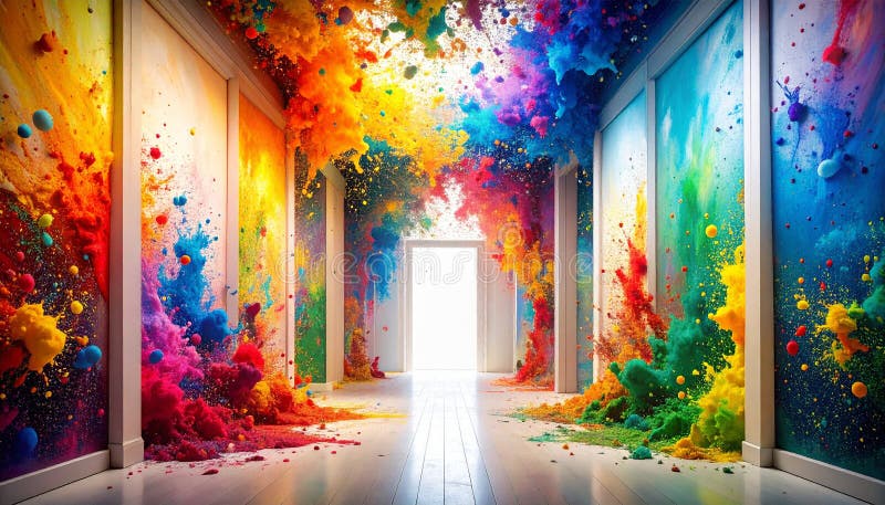 Slow Motion Paint Explosion on White Corridor. Generated Image Stock ...