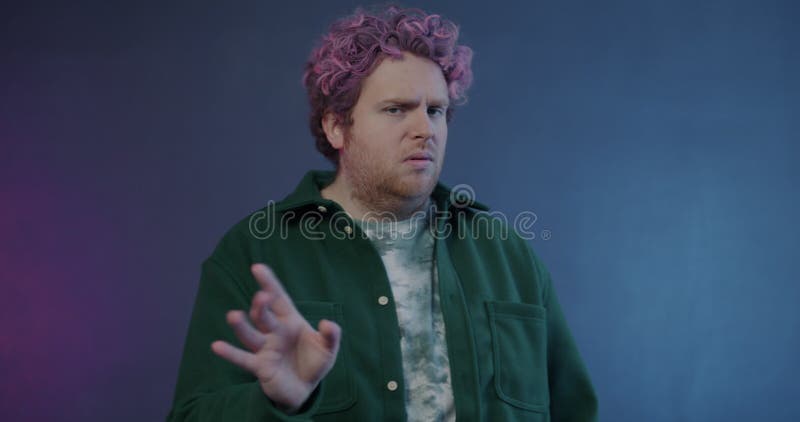 Slow Motion Portrait of Creative Guy Shaking Hands and Head Saying No ...