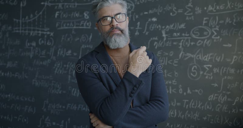 Slow Motion Portrait of Pensive Man Scientist Turning To Camera in ...