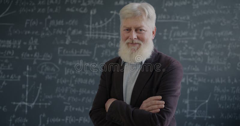 Slow Motion Portrait of Senior Man Scientist Standing in Front of ...