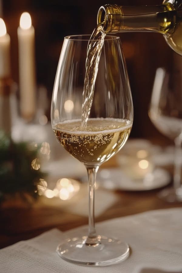 Slow Motion Pouring of Crisp White Wine into a Glass on a Beautifully ...