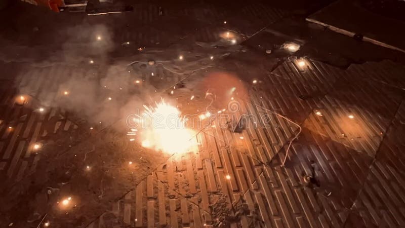 Slow Motion of a Rolling Cracker Was Sparkling after Flaming -Bright ...