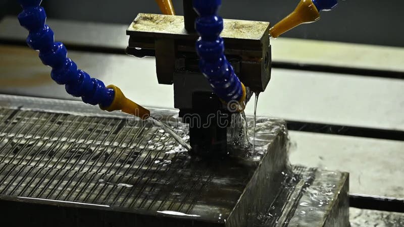 Slow Motion Scene the EDM Machine Working with Liquid Coolant Method ...