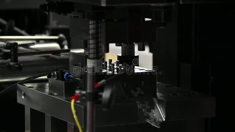 Slow Motion Scene the Progressive Die Operation with Press Machine ...