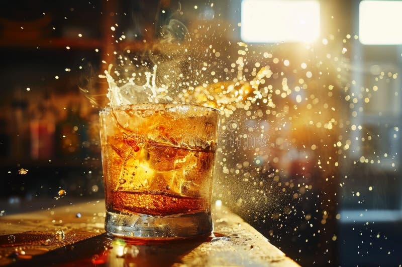 Slow Motion Shot of a Glass with a Drink Exploding Stock Illustration ...
