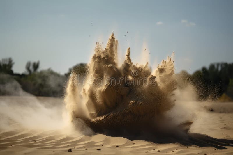 Slow-motion Shot of Sand Explosion, with Tiny Particles Flying through ...