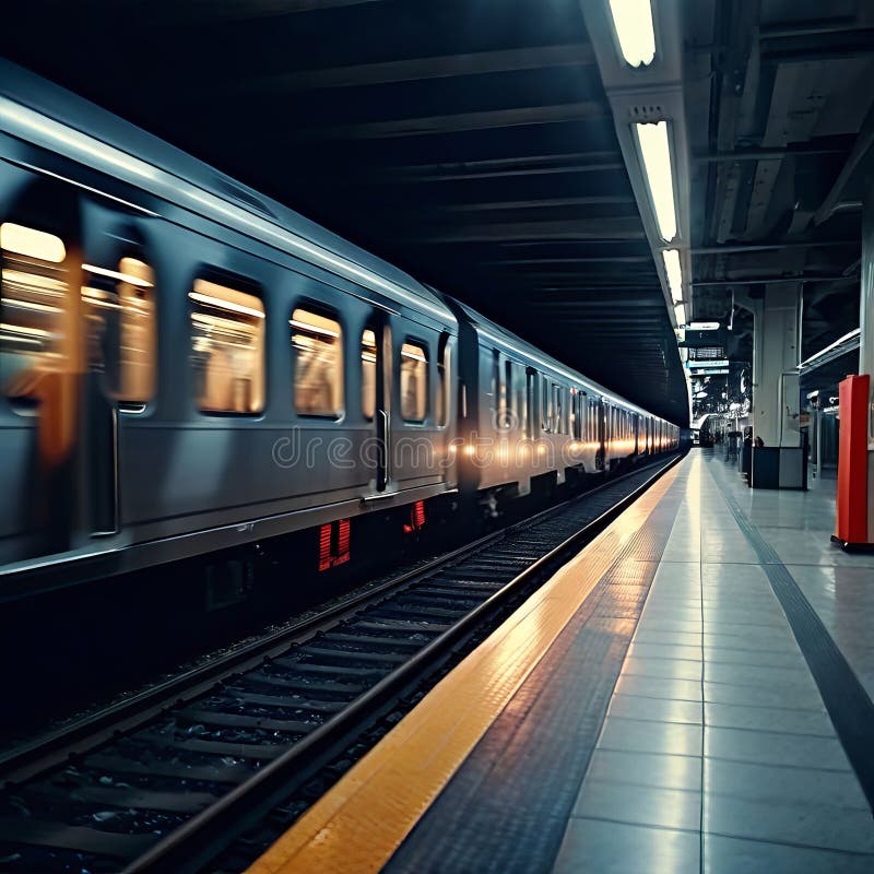 Slow Motion Shot of a Train Passing Throug a Station Powerful a Stock ...