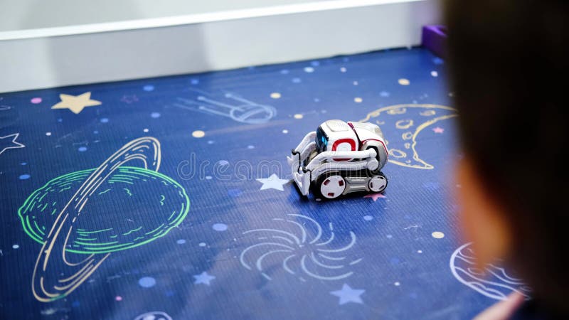 Slow Motion of Small Robot Interacting on Space-themed Surface Stock ...