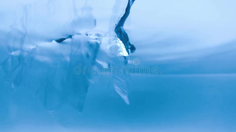 Slow Motion Underwater Sea Scene View Plastic Trash Bag Floating in the ...