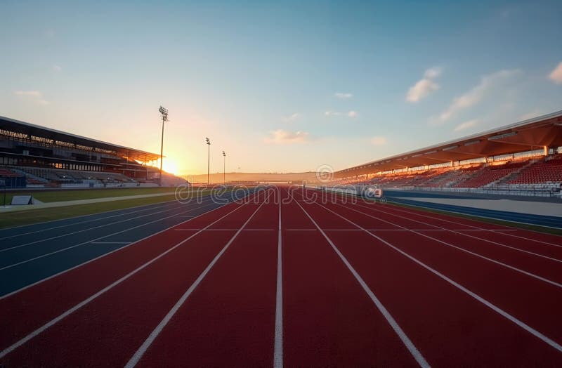 Slow Motion Video of a Sunrise Over Empty Athletic Running Track in ...