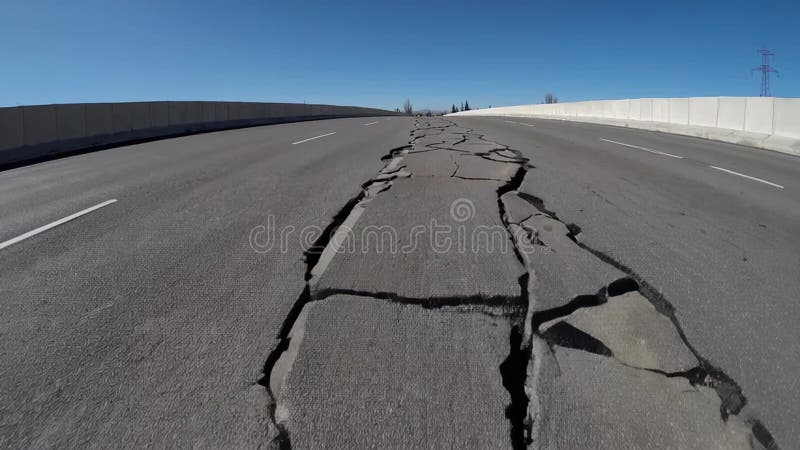 Slow Motion Cracking Asphalt Road after Earthquake Stock Footage ...