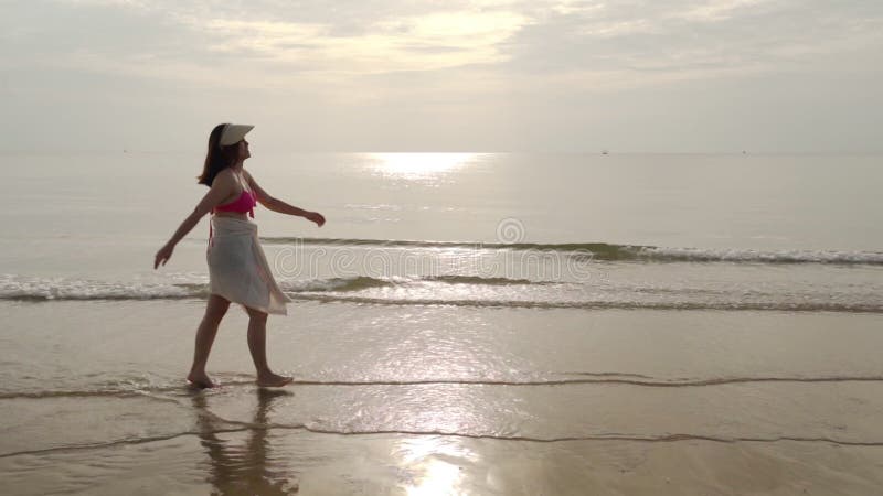 Slow-motion of Woman in Bikini Walking on Sea Beach Stock Footage ...