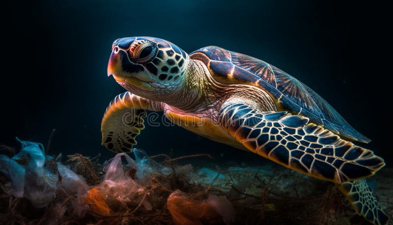 Slow Moving Sea Turtle Swims in Tropical Waters Generated by AI Stock ...