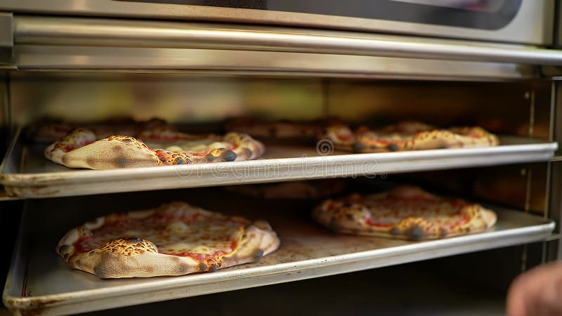 Multiple Pizzas Baking in Deck Ovens for Even Cooking in a Commercial ...
