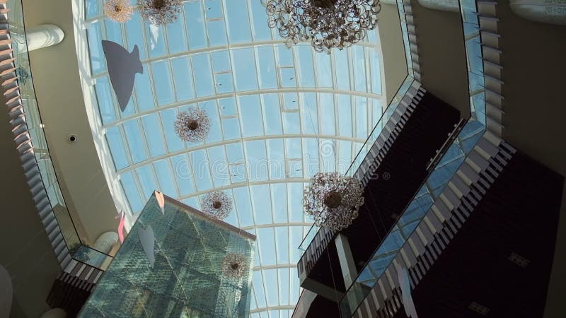 Slow Panorama. Glass Dome, Shopping Center Bottom View Stock Footage ...
