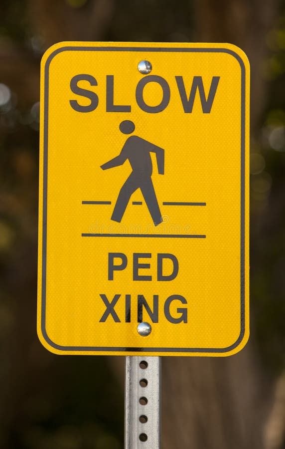 Slow Ped Crossing Yellow Sign Stock Photo - Image of parking, slow ...