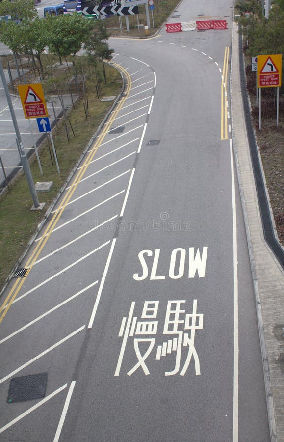 Slow road markings stock photo. Image of text, horizontal - 18525686