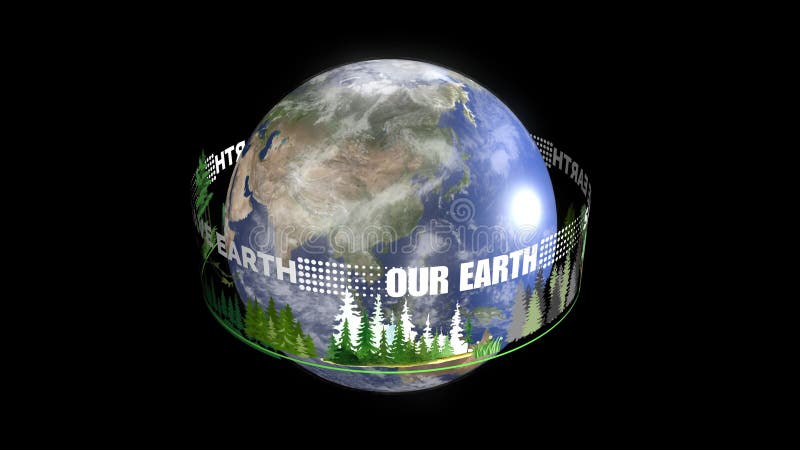 Slow Rotating Globe with Our Earth Save Earth Trees Banner Rotating ...