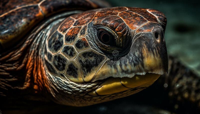 Slow Sea Turtle with Shell Underwater Generated by AI Stock ...