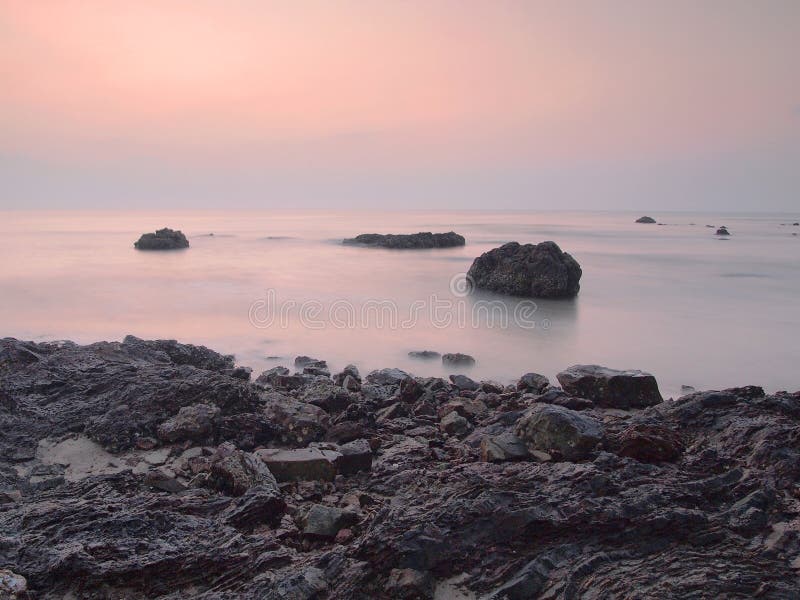 Slow Shutter Seascape View and Beautiful Sunrise Stock Image - Image of ...