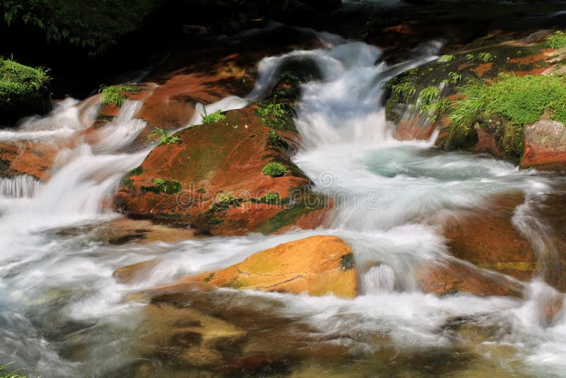 Slow Shutter Speed Water Fall on Rock Stock Photo - Image of ...