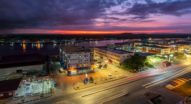 Slow Shutter. View of Limbang Town Night Time Stock Photo - Image of ...