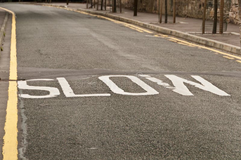 Slow - Road Curves Right stock image. Image of arrow, warning - 687641