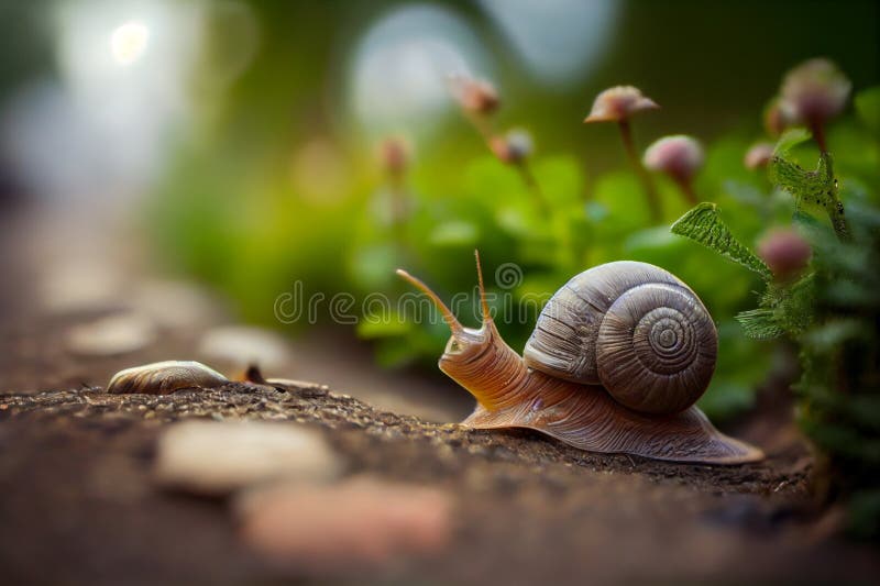 Slow and Steady: Snail in the Garden. AI Generated Stock Photo - Image ...