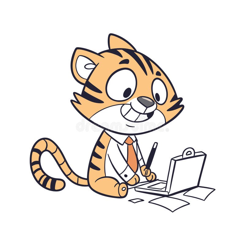 Slow Tiger Cub Studying Illustration Stock Image - Illustration of ...