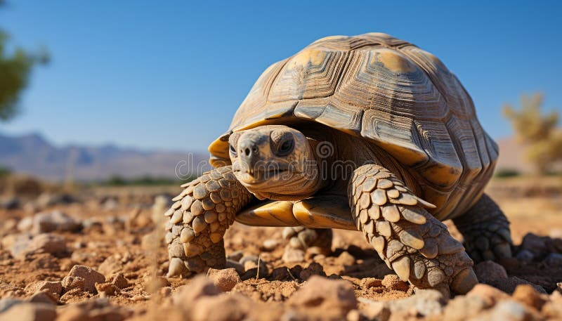 Slow Tortoise Crawling in the Arid African Sand Generated by AI Stock ...