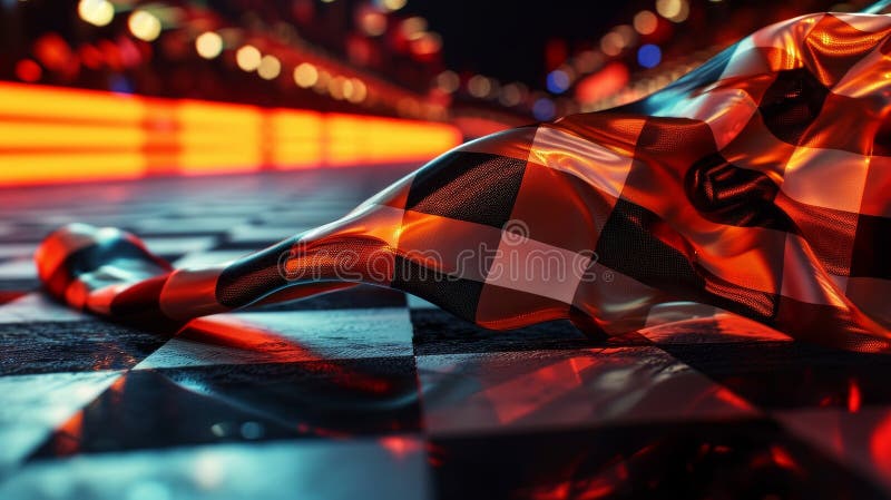 Slow Tracking Footage of the Checkered Flag Being Carried by a Runner ...