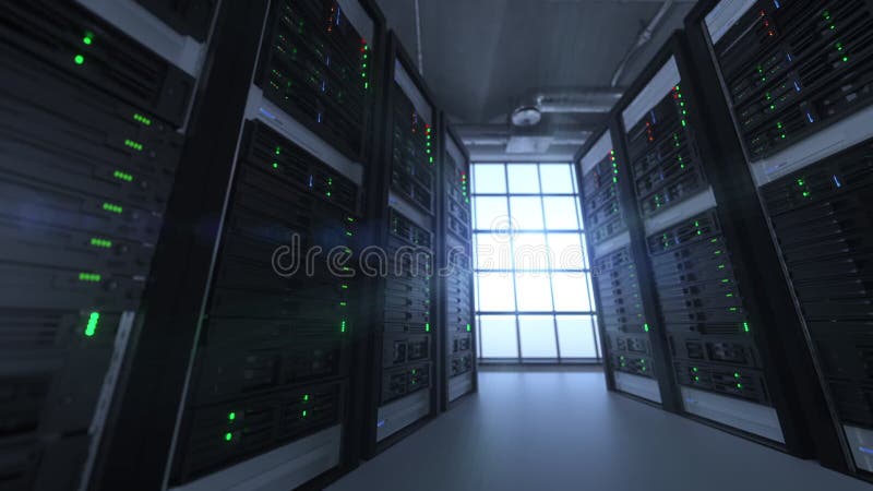 Slow Tracking Shot of Server Units in Cloud Service Data Center Showing ...