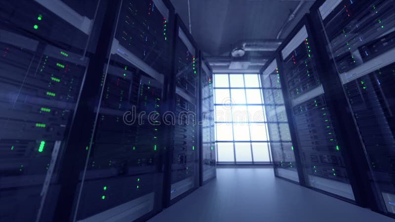 Slow Tracking Shot of Server Units in Cloud Service Data Center Showing ...