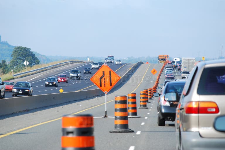 Slow Traffic / Highway Construction Stock Image - Image of road, pylons ...