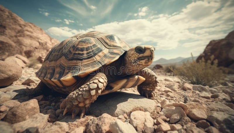 Slow Turtle Crawling on Rock, Beauty in Nature Generated by AI Stock ...