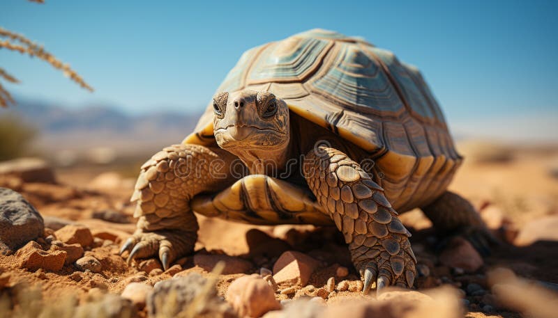 Slow Turtle Crawling in the Sand, Looking at Camera Generated by AI ...