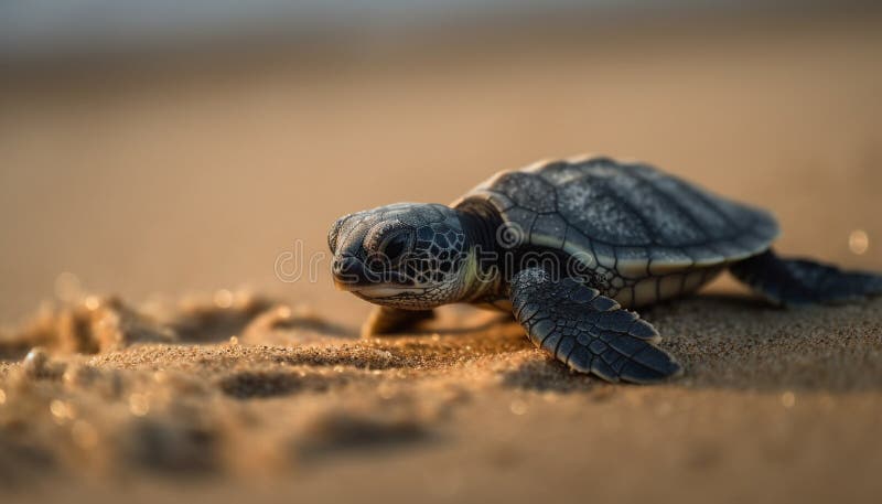 Slow Turtle Crawling on Sand in Tropical Climate Generated by AI Stock ...