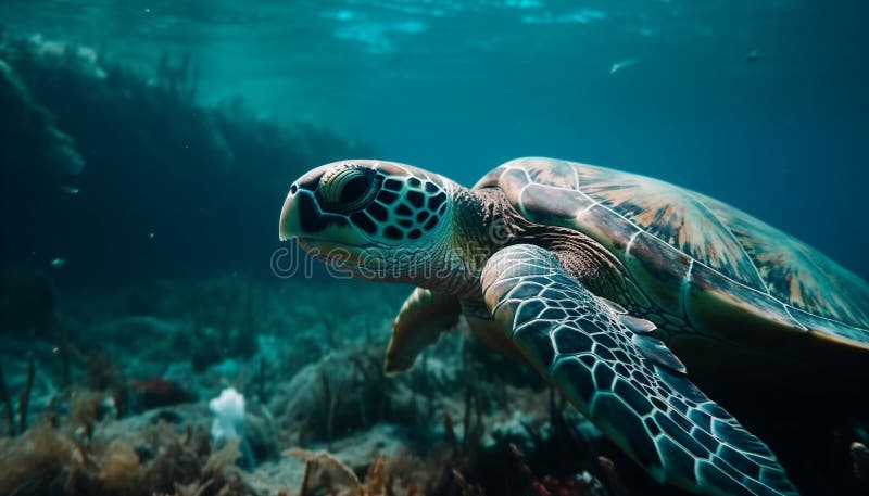 Slow Turtle Underwater Portrait of Endangered Species Stock ...