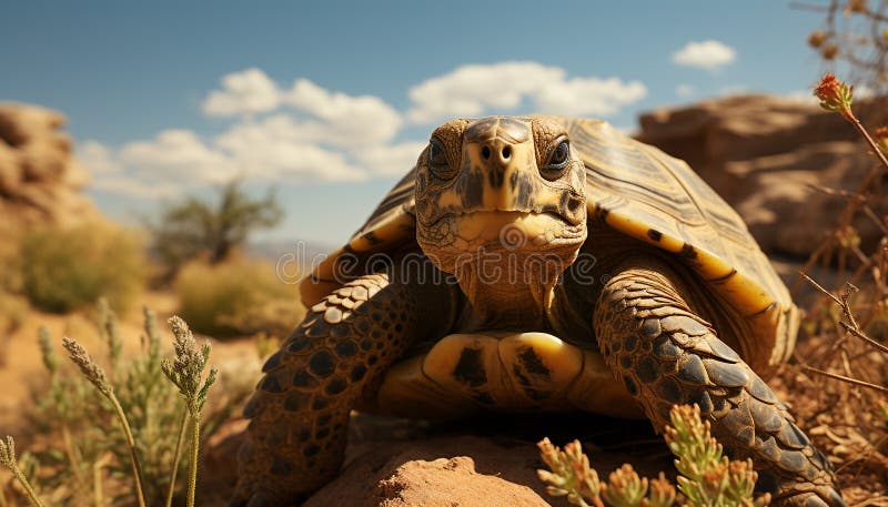 Slow Turtle Walking in the Dry Grass Outdoors Generated by AI Stock ...