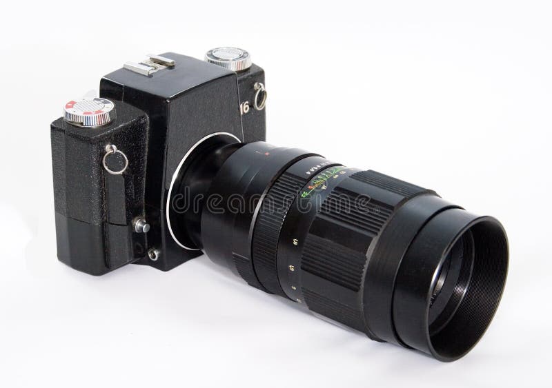 SLR Camera with a Big Lens. Stock Photo - Image of backgrounds, film ...