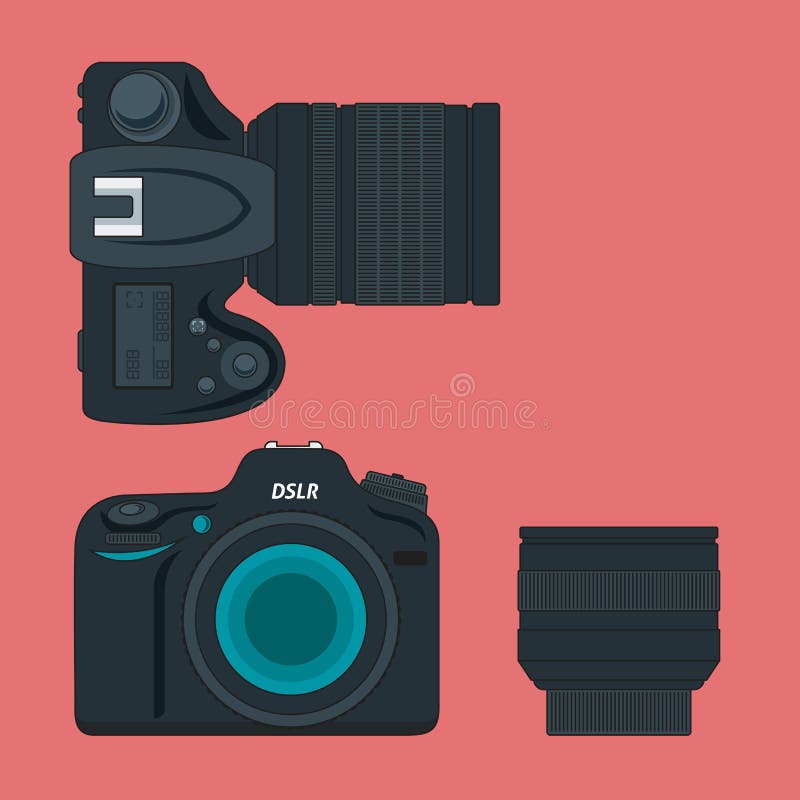 SLR Camera and Lens Icon Flat Style Stock Vector - Illustration of ...
