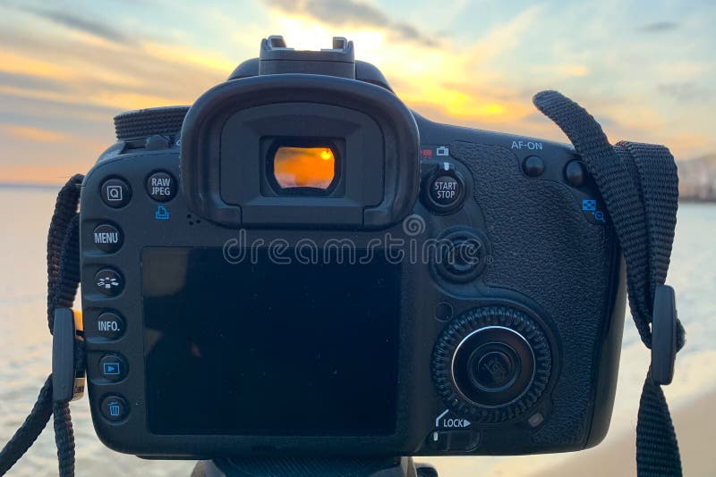 SLR Camera on Sunset Background Stock Image - Image of movie ...