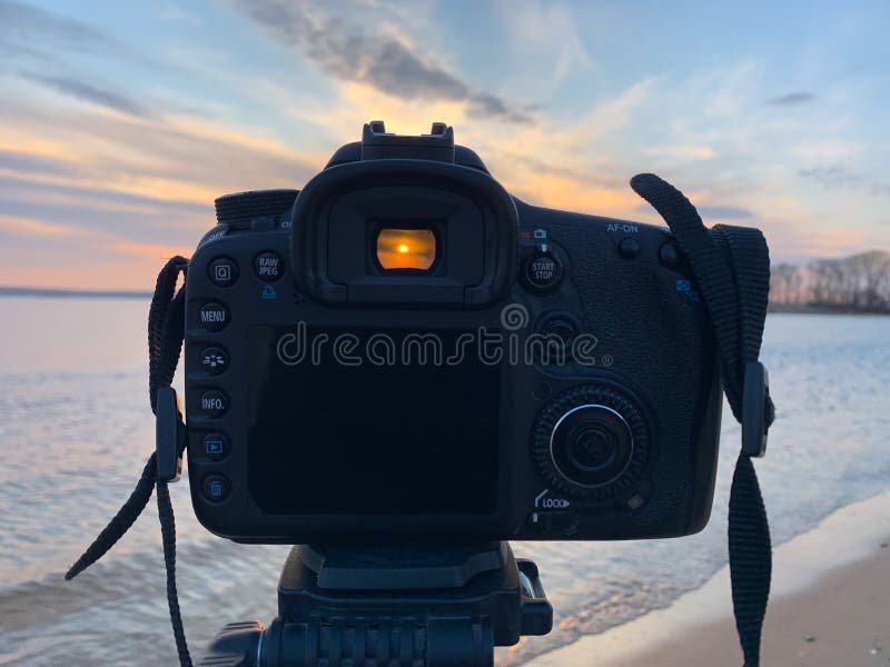 SLR Camera on Sunset Background Stock Image - Image of background, view ...