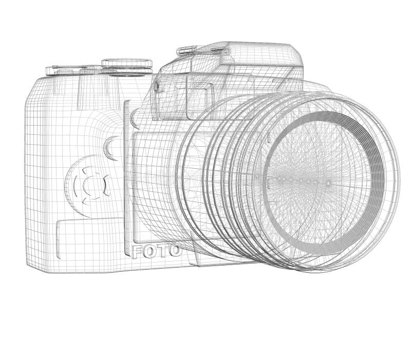 SLR camera. Wire frame stock illustration. Illustration of background ...