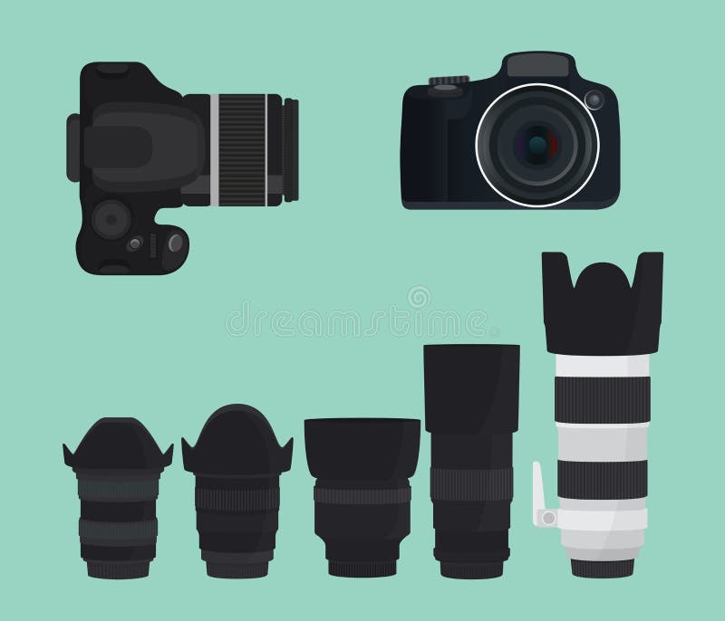 Slr Dslr Camera Collection with Lens Stock Vector - Illustration of ...