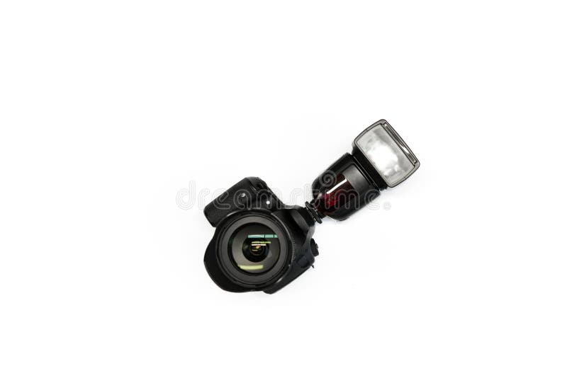 SLR Camera with Flash and Additional Lens on White Background Stock ...