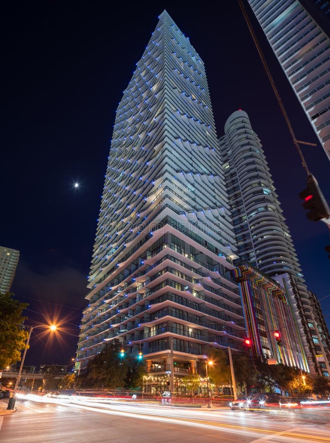 SLS Brickell Hotel and Residence Night Photo Editorial Photography ...