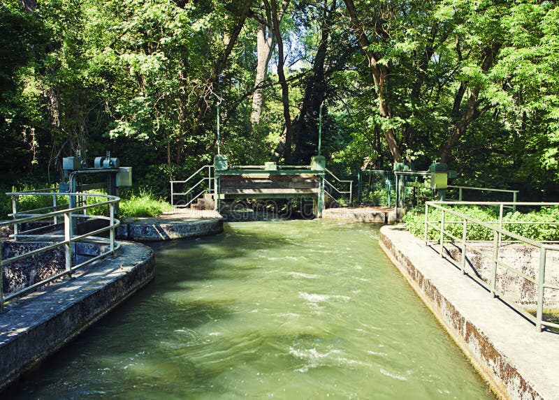 Sluice Canalization of Two Rivers Stock Photo - Image of energy, foam ...